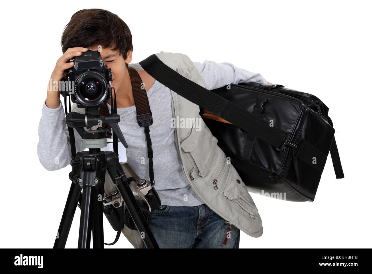 Little boy dressed as cameraman Stock Photo - Alamy