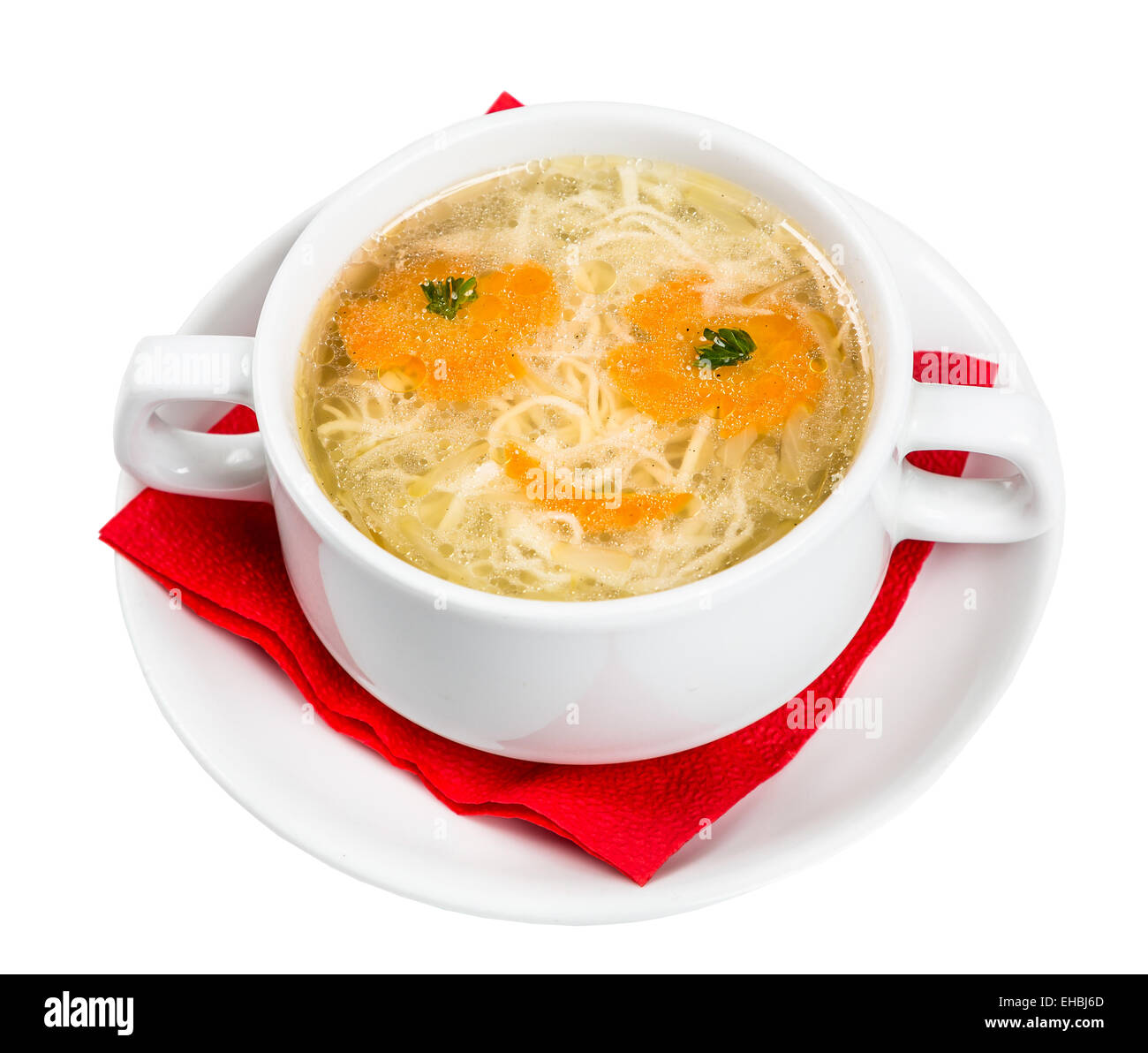 Restourant serving dish for child`s menu - noodles soup with face on ...