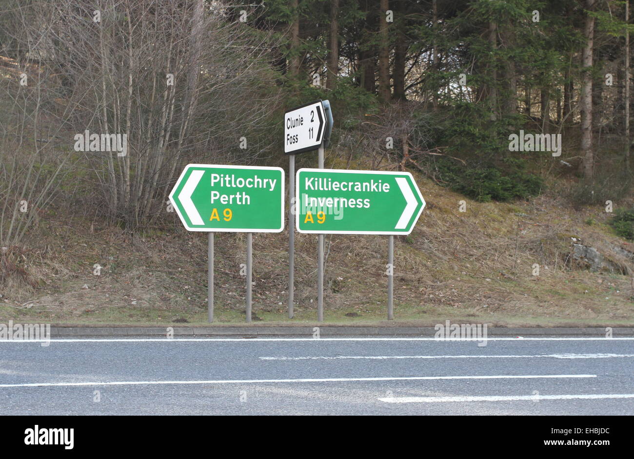 Road sign on A9 near Pitlochry Scotland March 2015 Stock Photo - Alamy