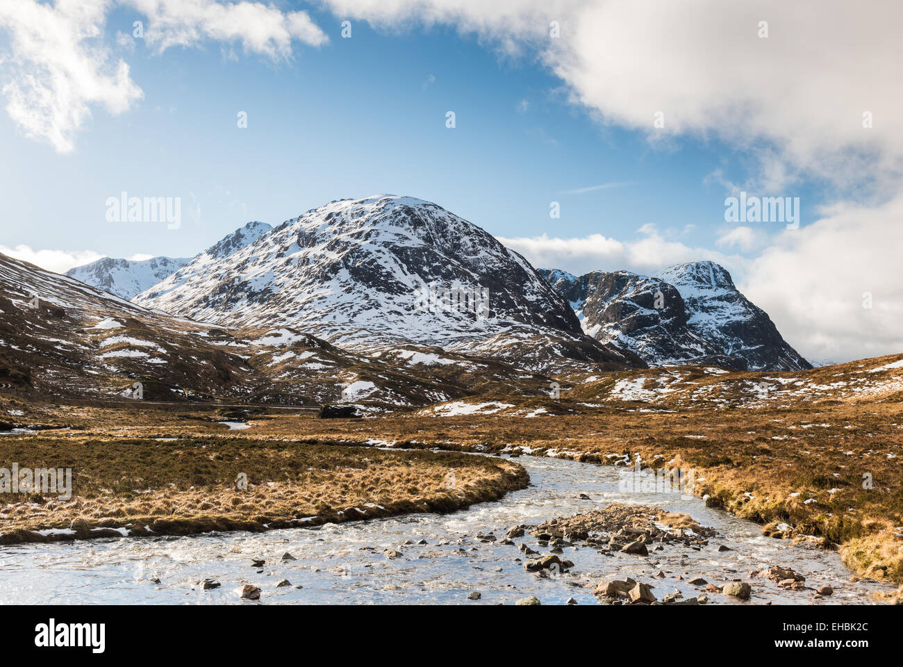 The Three Sisters of Glencoe in Winter, With a Swollen River in the ...