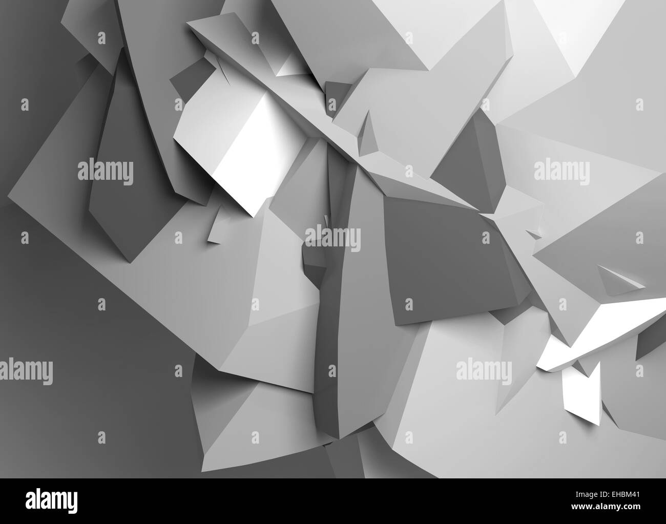 Abstract black and white digital chaotic polygonal surface with ...
