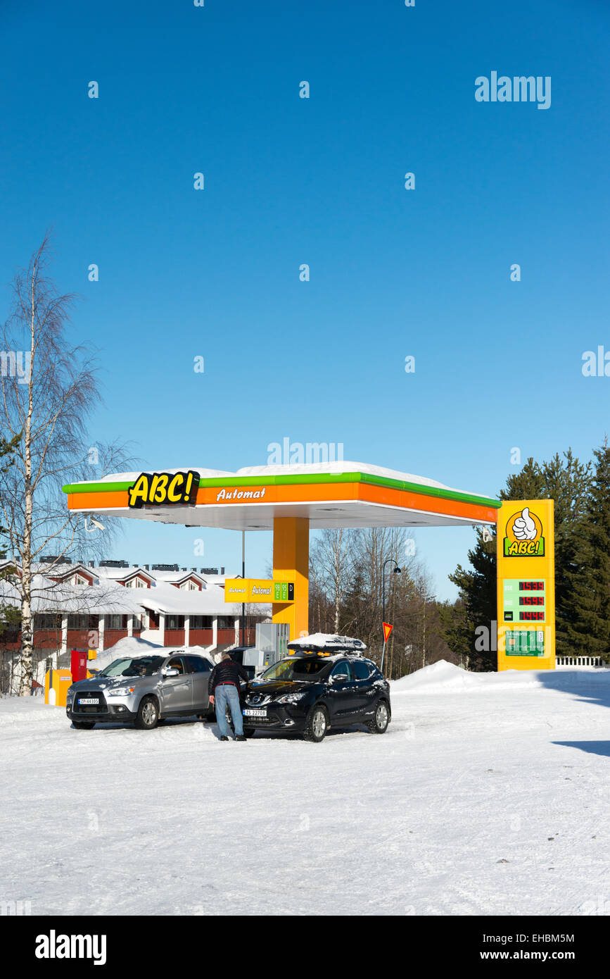 The ABC petrol station and garage in Levi Lapland Finland with cars ...