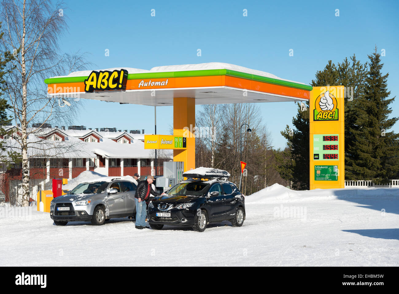 The ABC petrol station and garage in Levi Lapland Finland with cars ...
