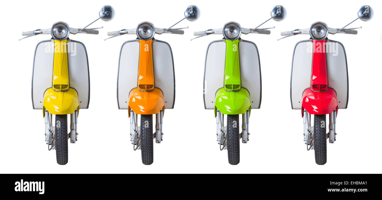 four italian lambretta isolated on white background Stock Photo - Alamy