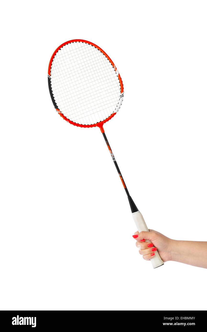 Hand with badminton racket Stock Photo - Alamy