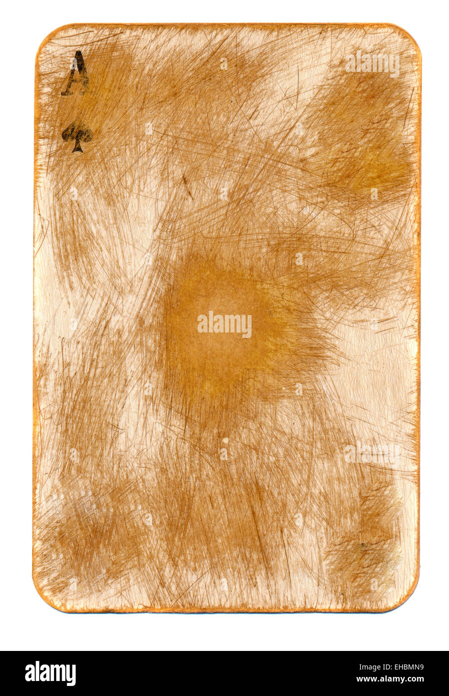 antique rubbed playing ace card paper background isolated on white ...