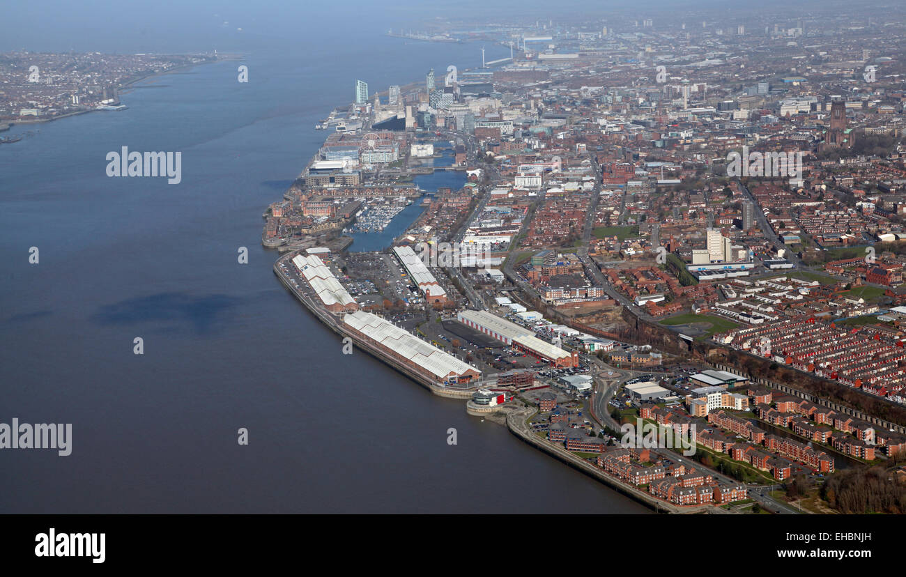 aerial view of Liverpool and The Mersey Estuary, Merseyside, UK Stock ...