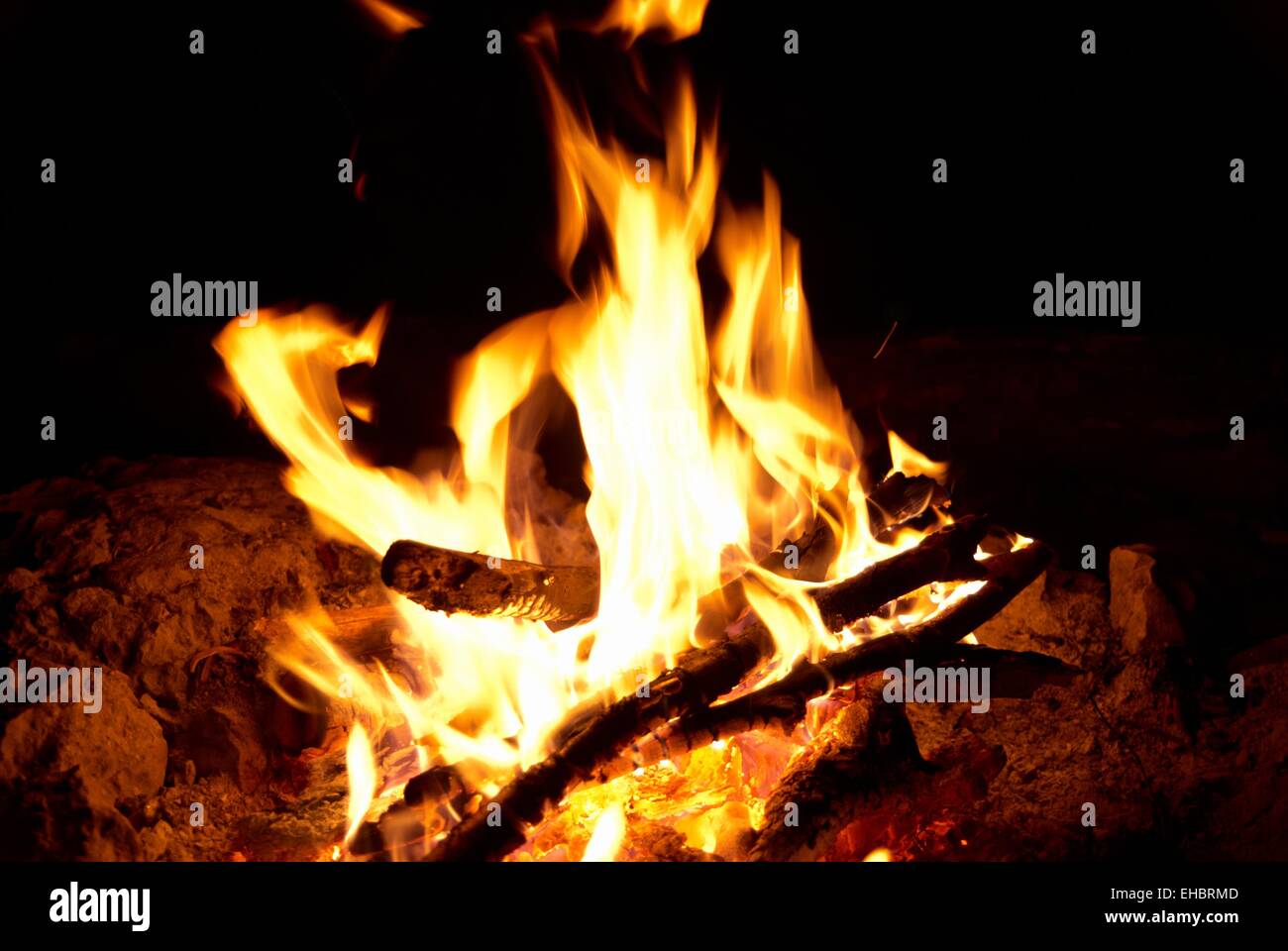 Red bright campfire with the black background Stock Photo - Alamy
