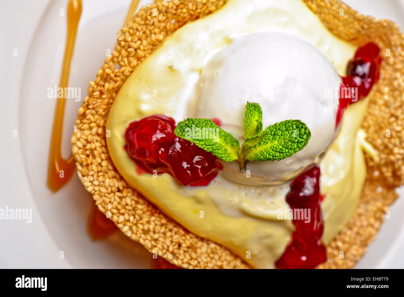 cake with jam ice cream Stock Photo - Alamy