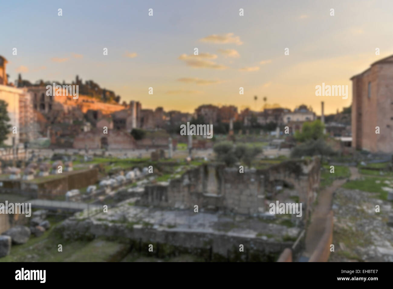 Blurred Background of the ancient ruins of the Forum Romanum in Rome ...