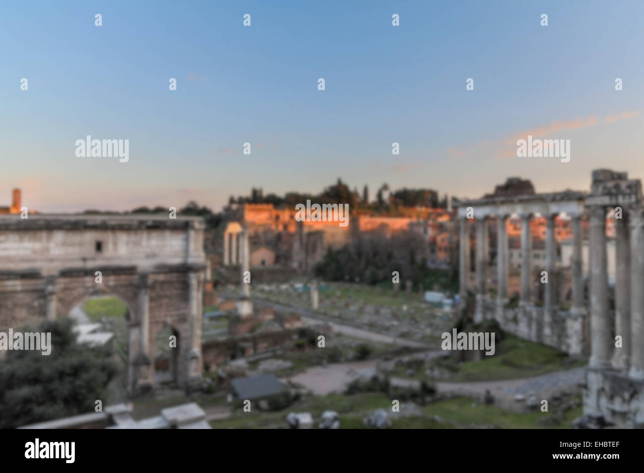 Blurred Background of the ancient ruins of the Forum Romanum in Rome ...