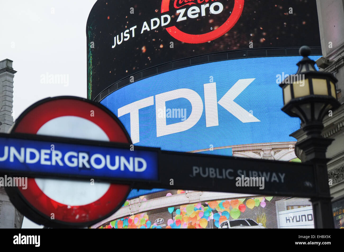 Piccadilly Circus, London, UK. 11th March 2015. Electronics company TDK ...