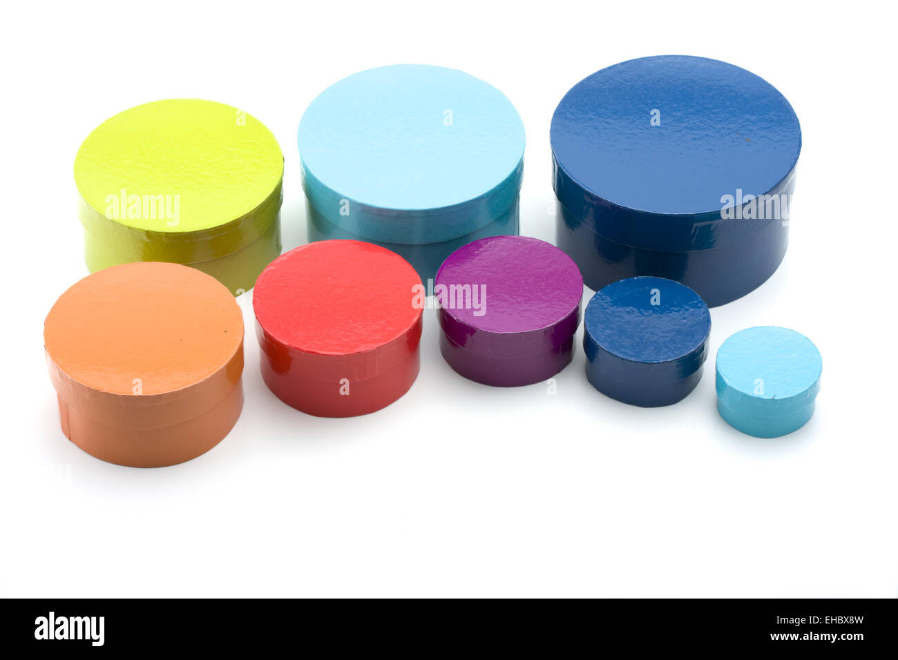 colored round boxes on white background Stock Photo - Alamy
