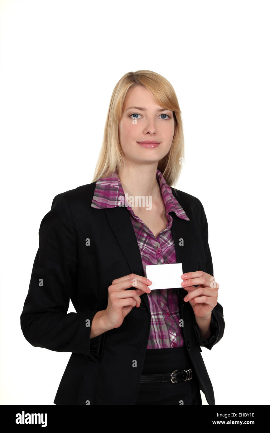 A businesswoman presenting her card Stock Photo - Alamy