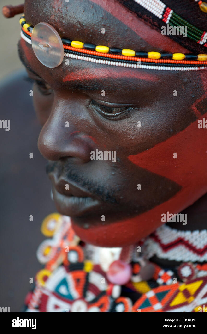 A Samburu Moran (warrior) decorated for a wedding ceremony, Archer's ...