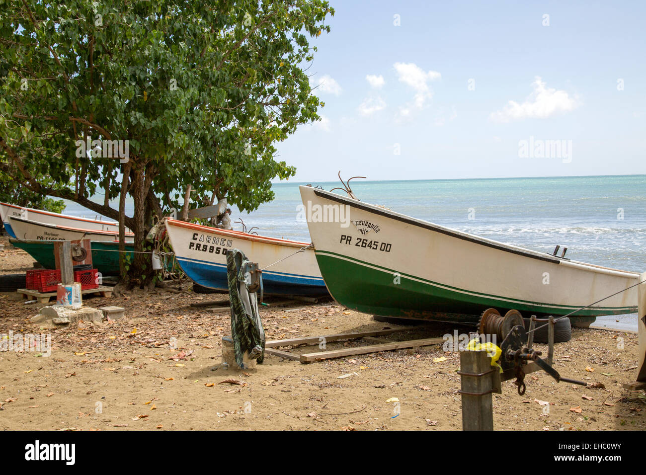 fishing boats along the beach in Puerto Rico Stock Photo - Alamy