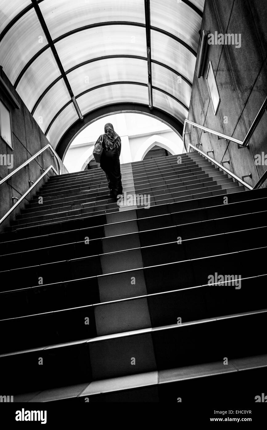 Underground steps stairs railings Black and White Stock Photos & Images ...
