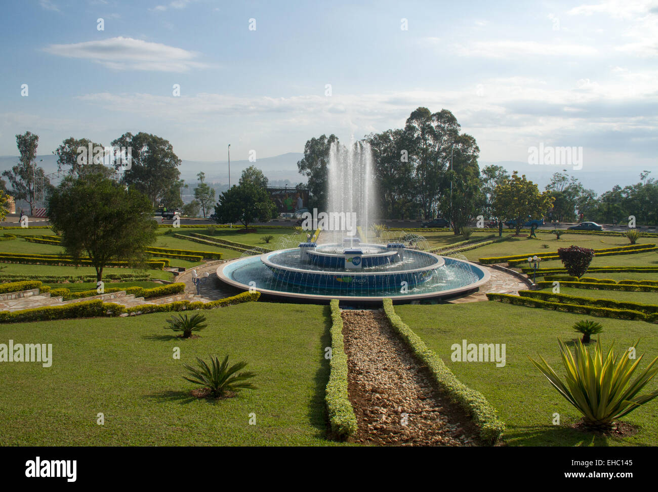 KIGALI, RWANDA - NOVEMBER 14, 2013: beautiful circle fountain in Kigali ...