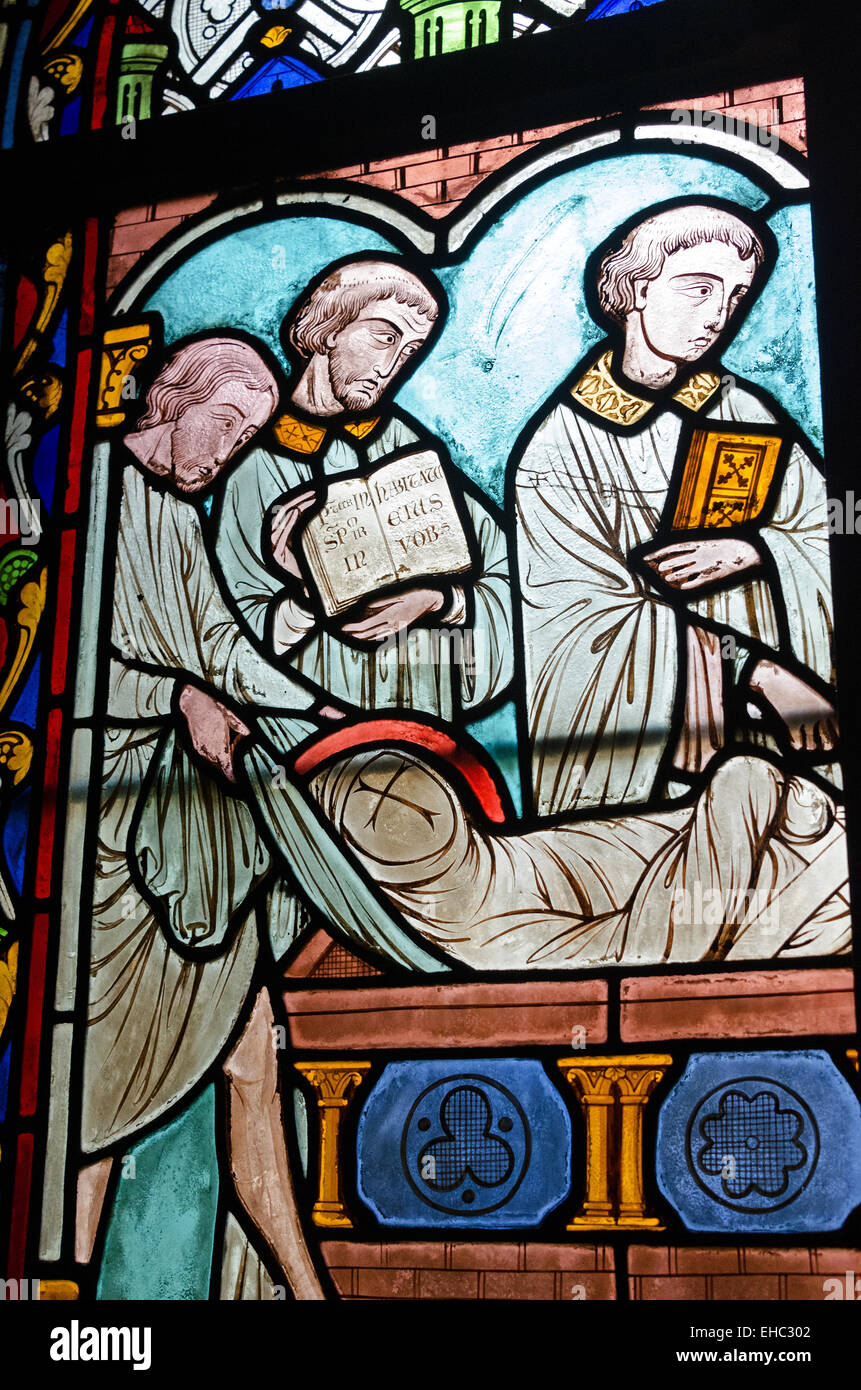 Detail of a stained glass window by Gérente showing the death of Sainte ...