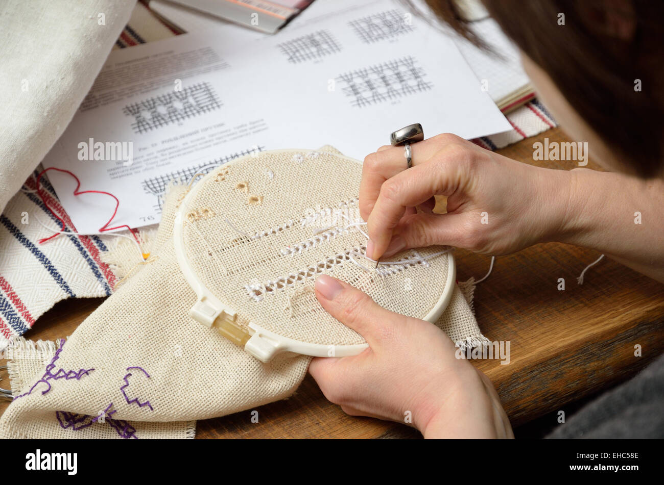 Hemstitch embroidery hi-res stock photography and images - Alamy
