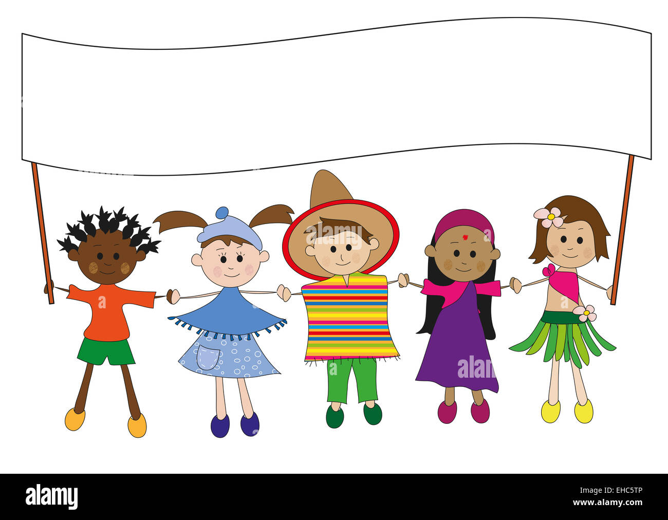 illustration of children with banner Stock Photo - Alamy