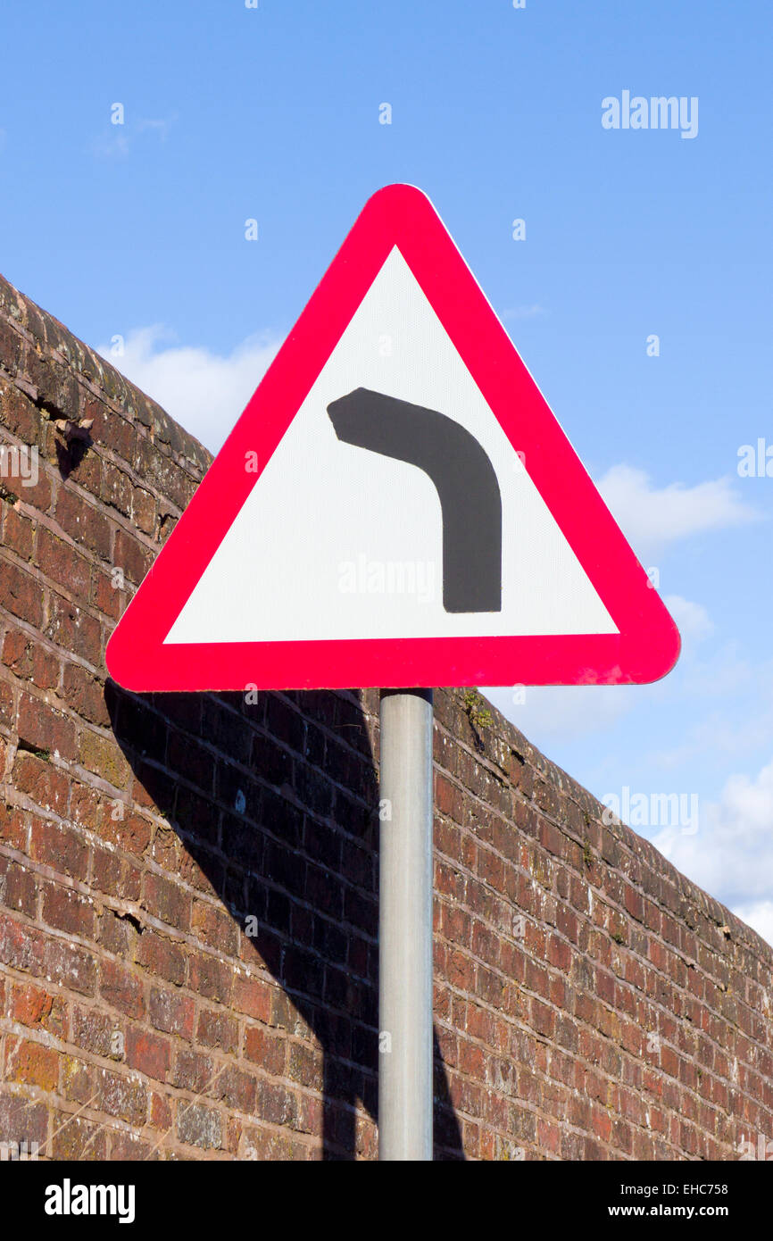 Left Hand Bend Hazard Road Sign, UK Stock Photo - Alamy