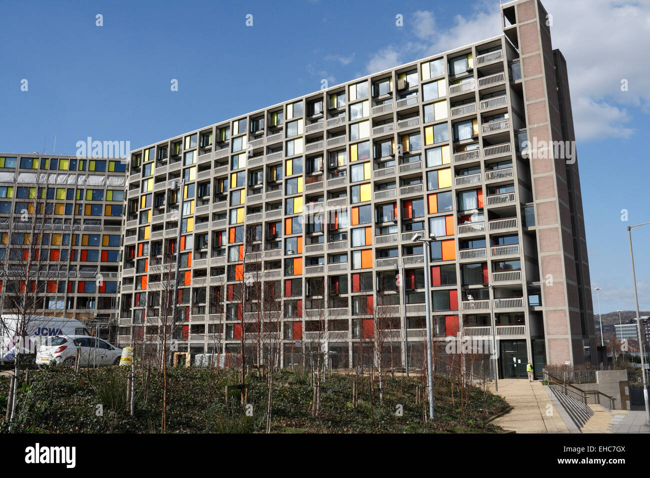 Park Hill flats refurbishment redevelopment in Sheffield England 1960s ...