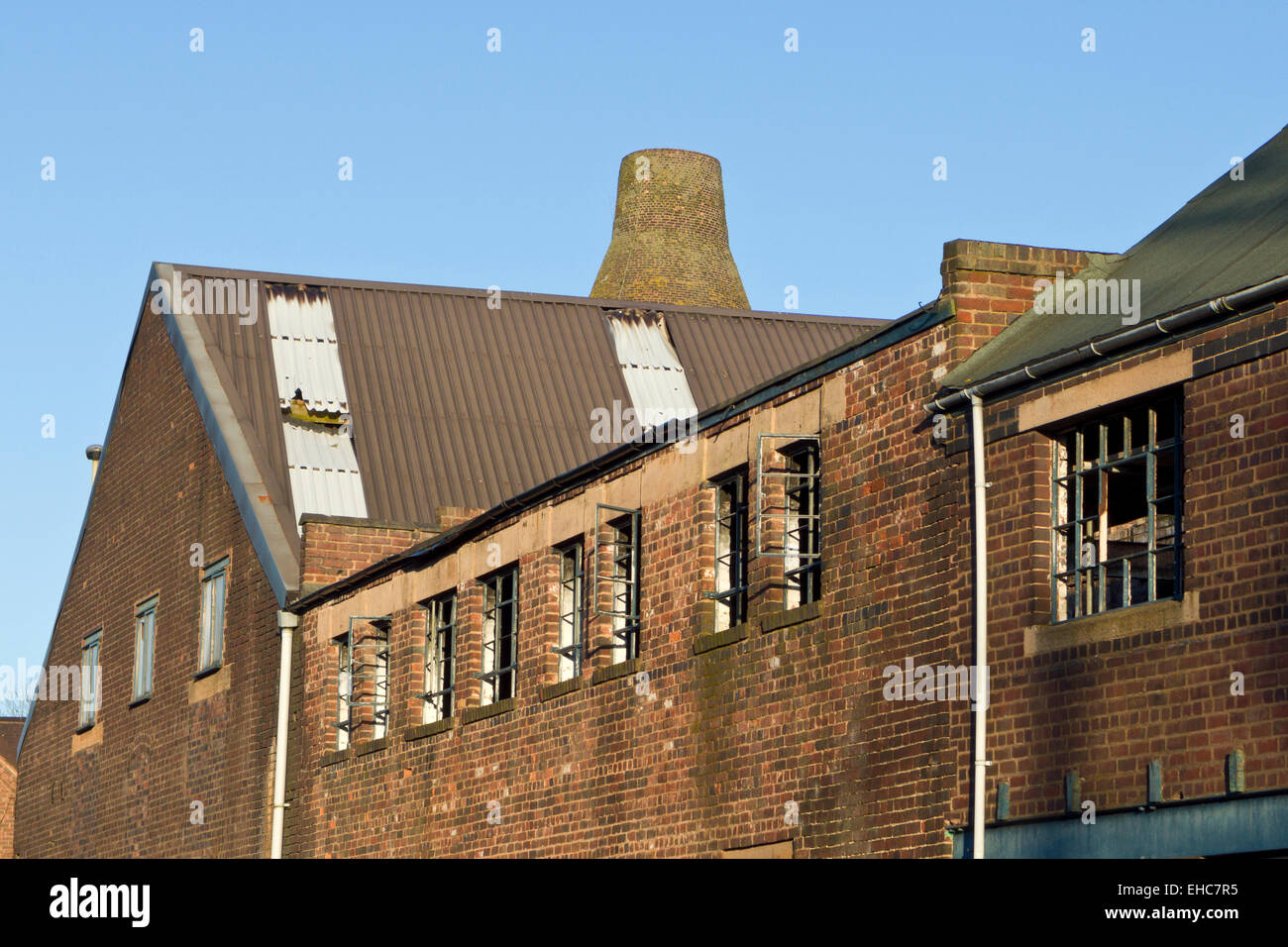 Roofs of Stuart Crystal Derelict Factory Unit, Wordsley, West Midlands ...