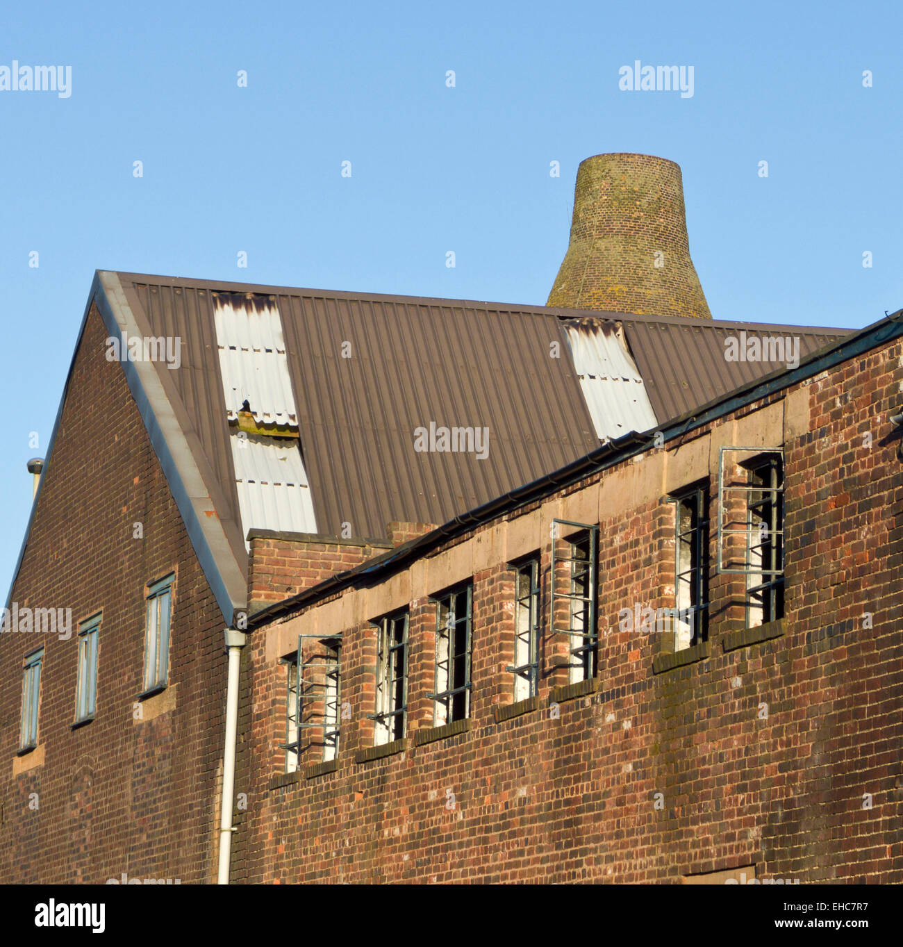 Roofs of Stuart Crystal Derelict Factory Unit, Wordsley, West Midlands ...
