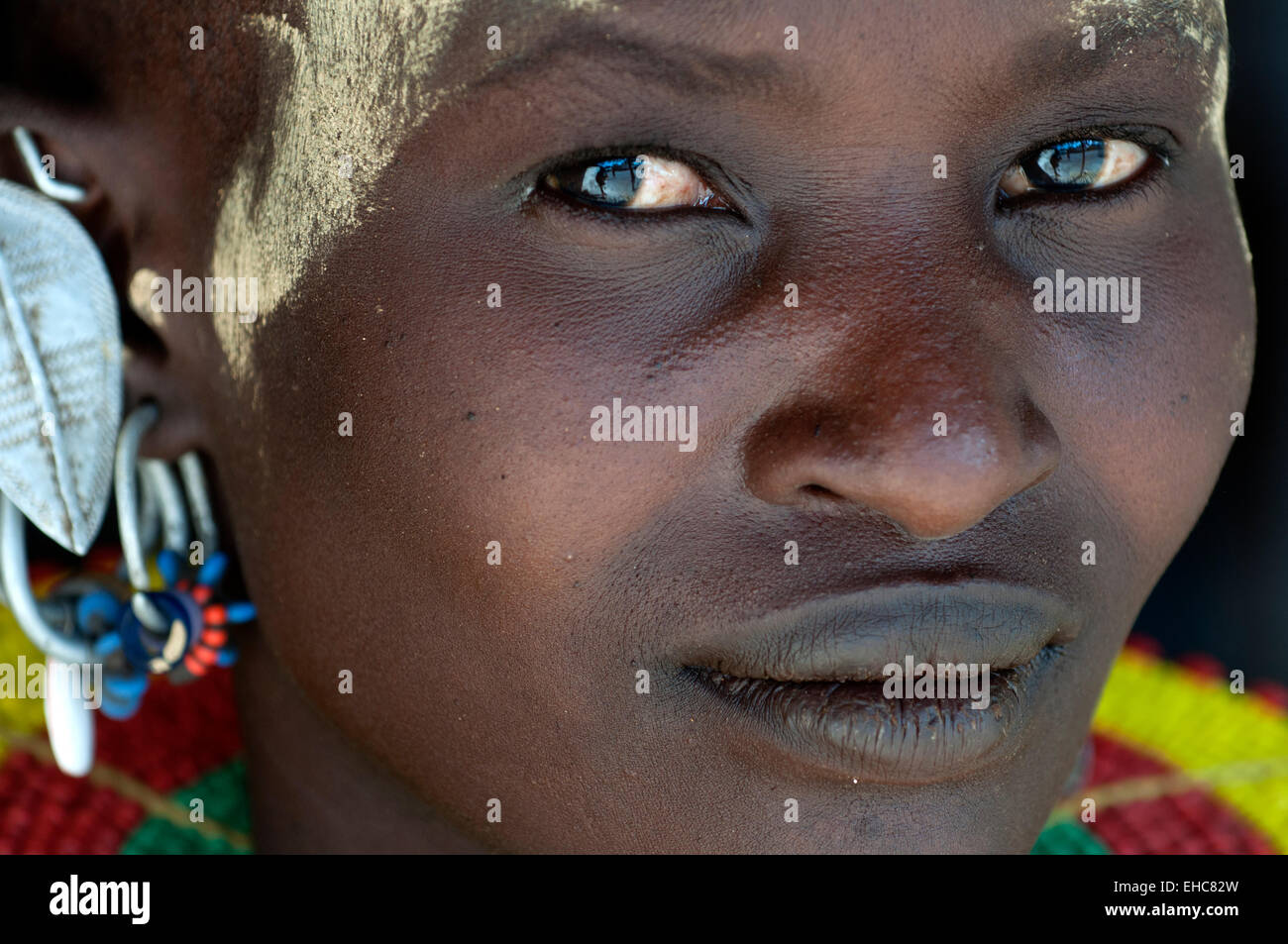 Close-up of a Turkana woman with massive colorful beaded necklaces ...