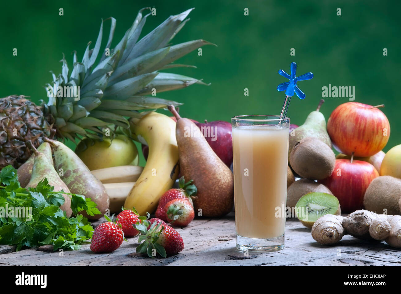 mixed fruit on a wooden board ready for juices and juice Stock Photo ...