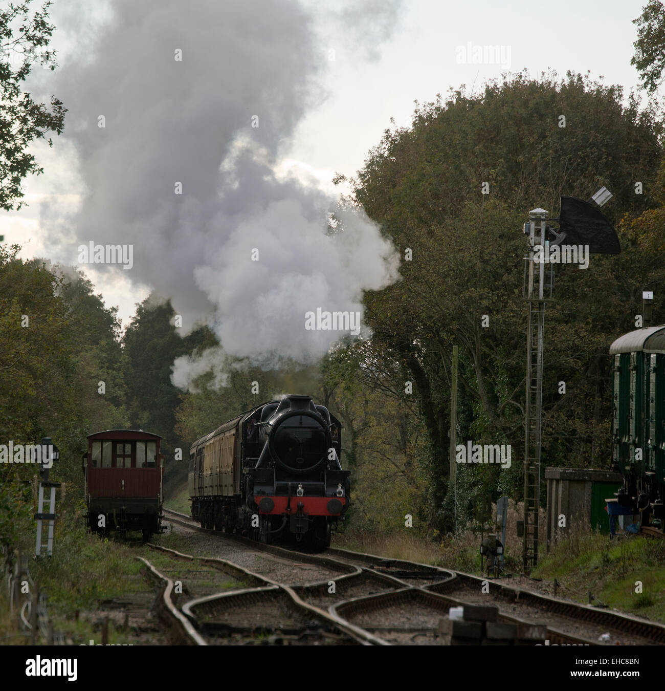 Steam locomotive pulling a passenger train, Hampshire, England, UK ...