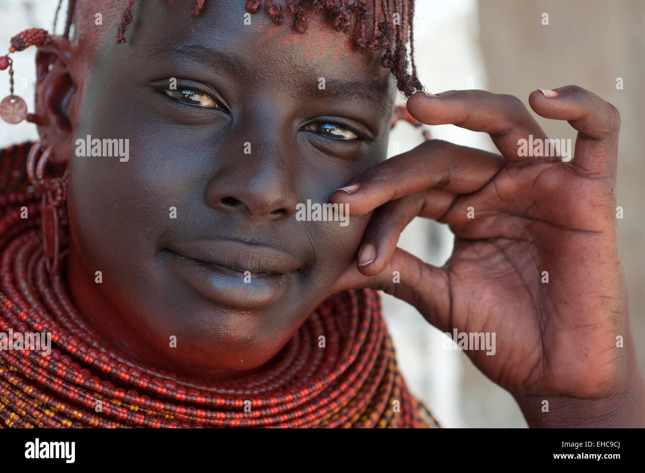 Turkana young woman with massive beaded necklaces and traditional ...