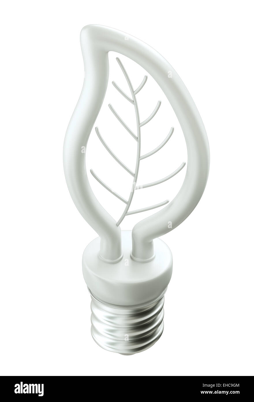 Eco friendly technology: leaf or folium light bulb isolated over white ...