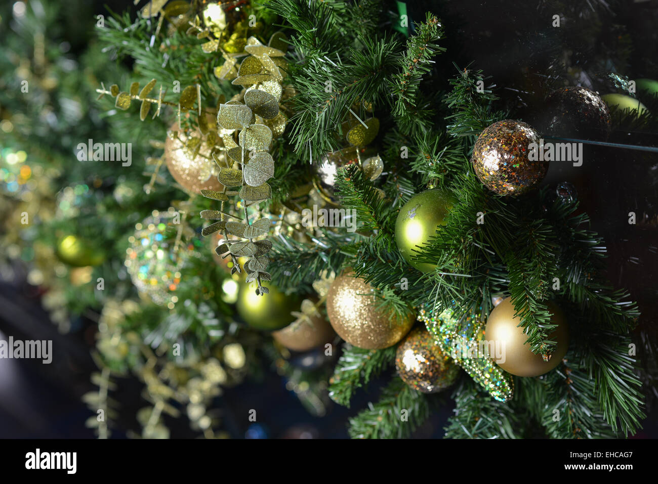 Golden Christmas Tree Scene Background Stock Photo - Alamy