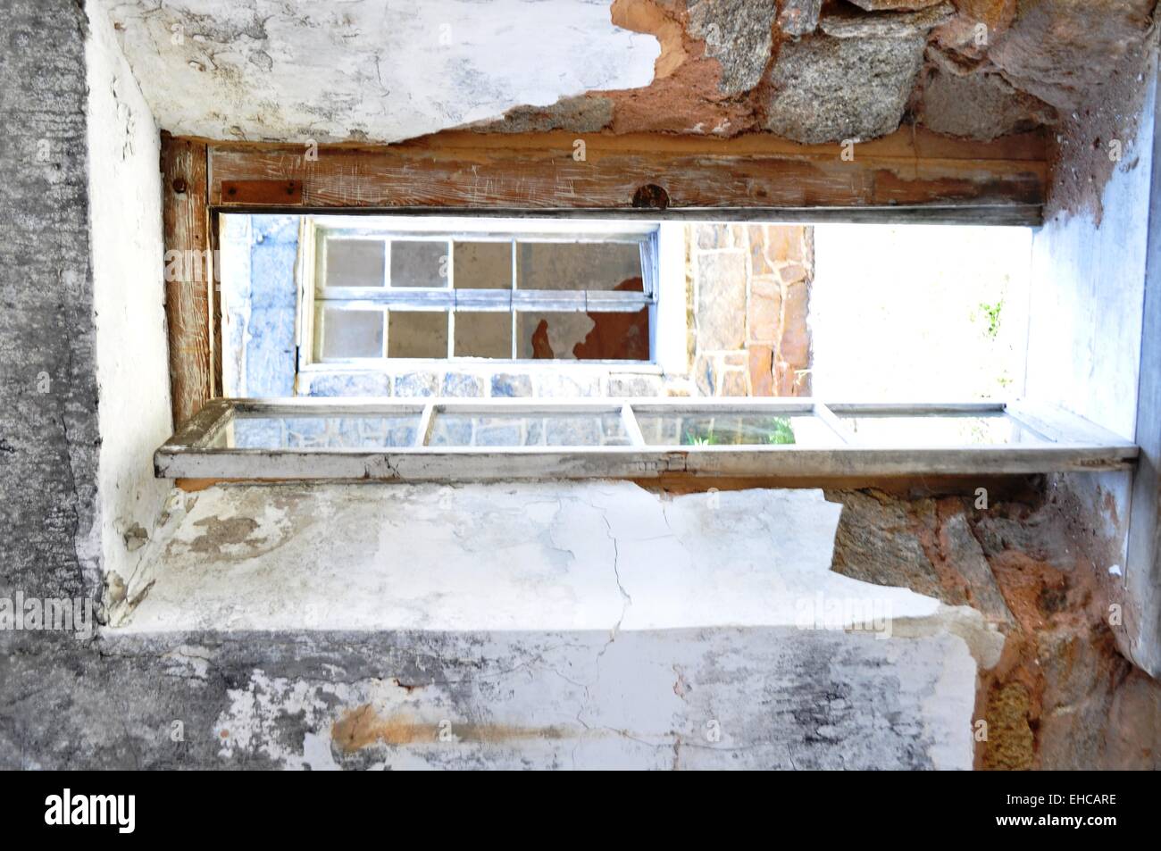 opened four panel window looking out at A six panel window Stock Photo ...