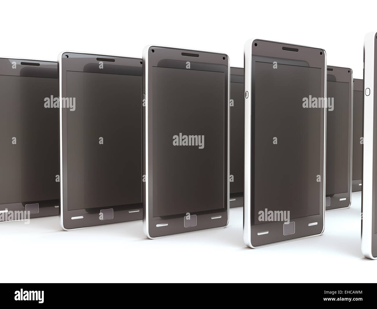 Choosing a new smart phone: group of cellphones over white (custom ...