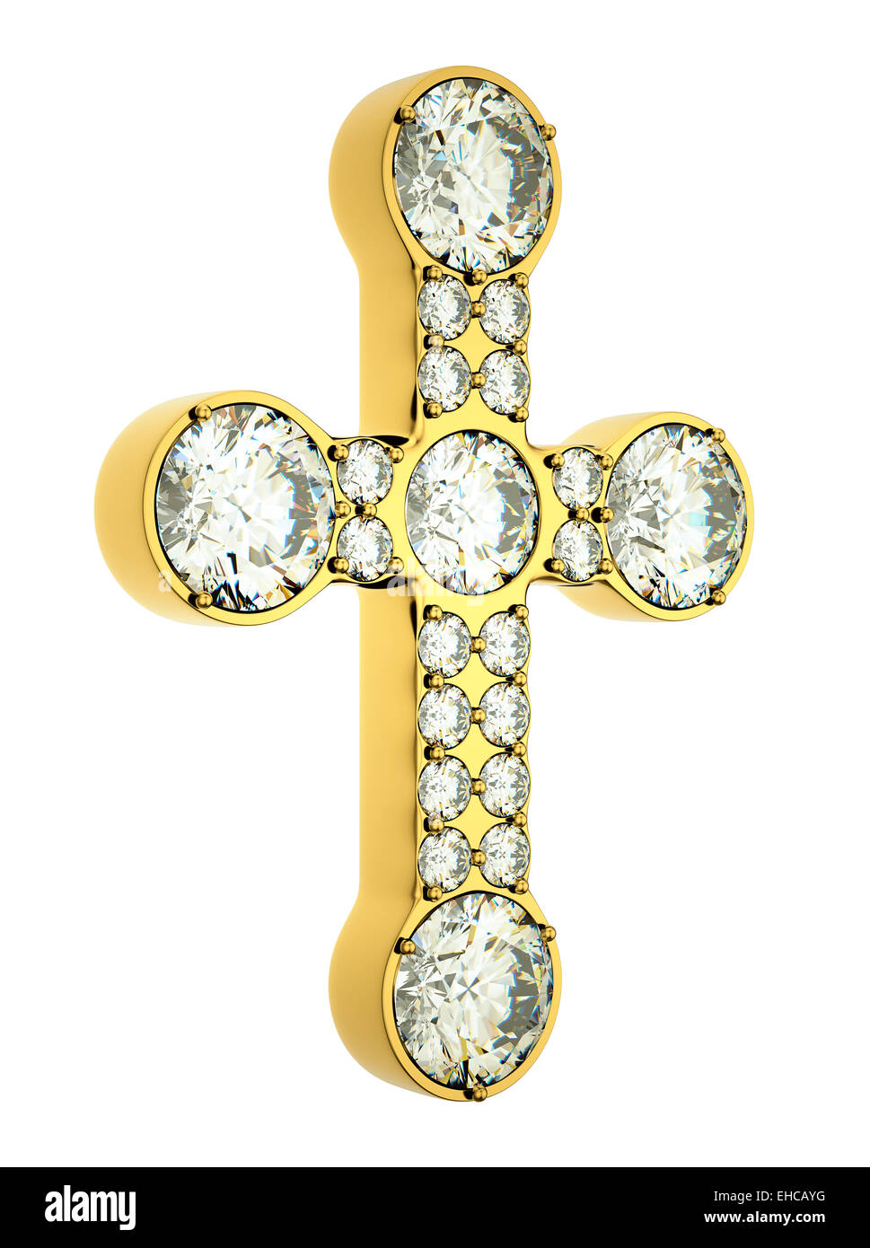 Religion and fashion: golden cross with diamonds isolated over white ...