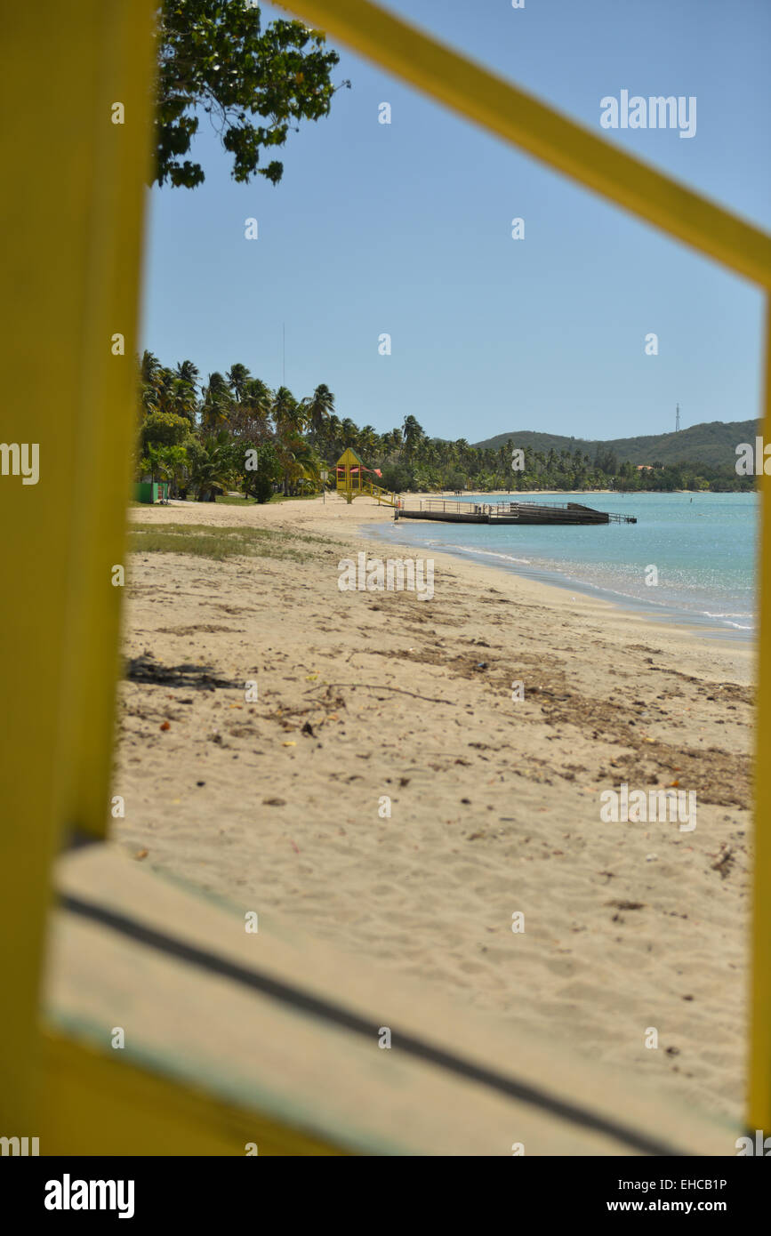 Framed view of the Boqueron beach. Cabo Rojo, Puerto Rico. US territory ...