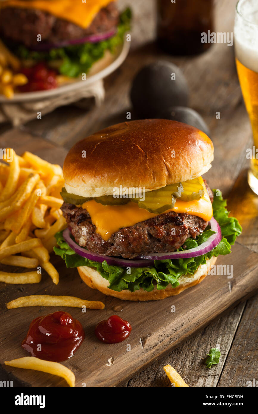 Grass Fed Bison Hamburger with Lettuce and Cheese Stock Photo - Alamy