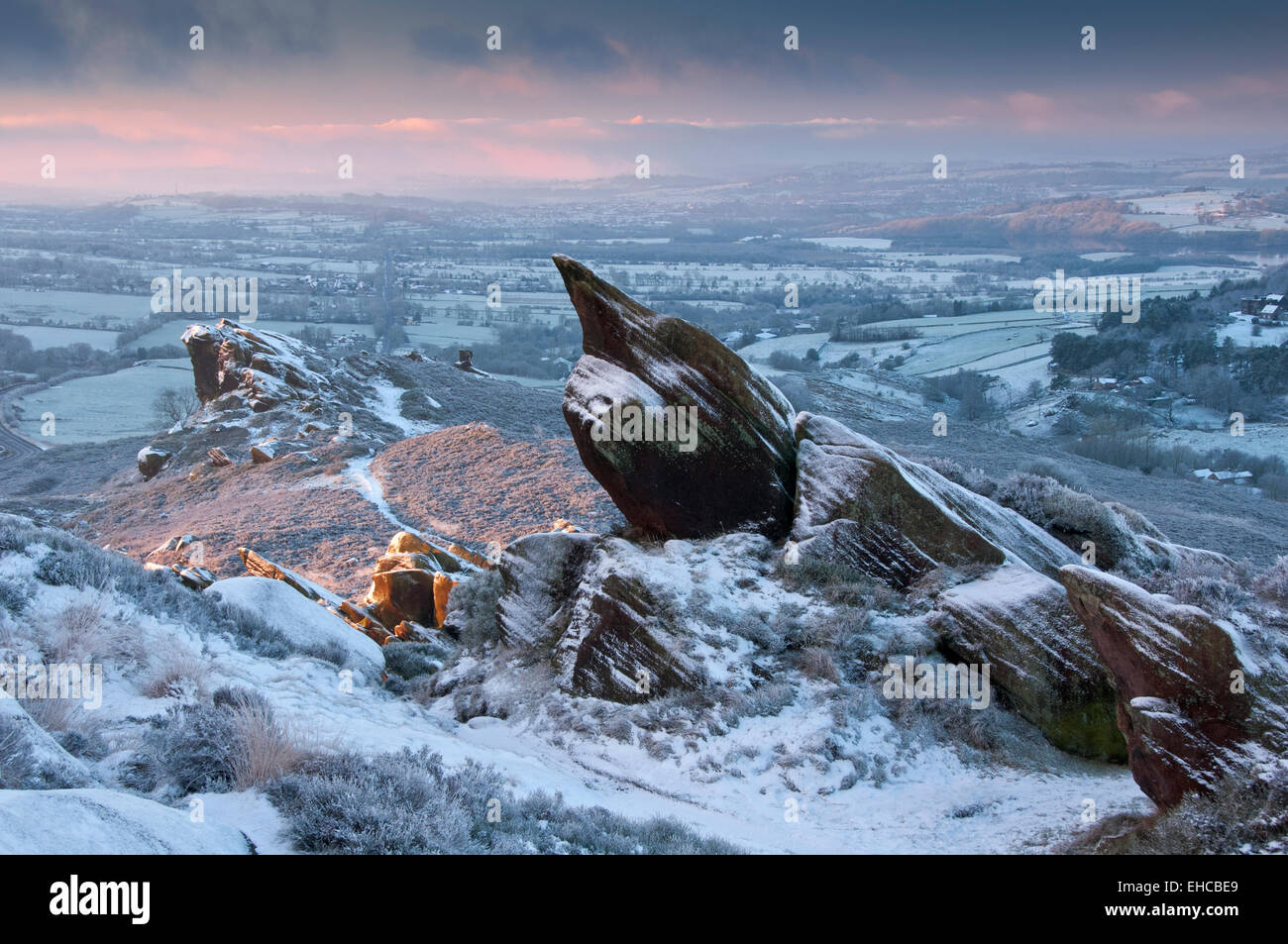 Winters Dawn at Ramshaw Rocks, Near Leek, Peak District National Park ...