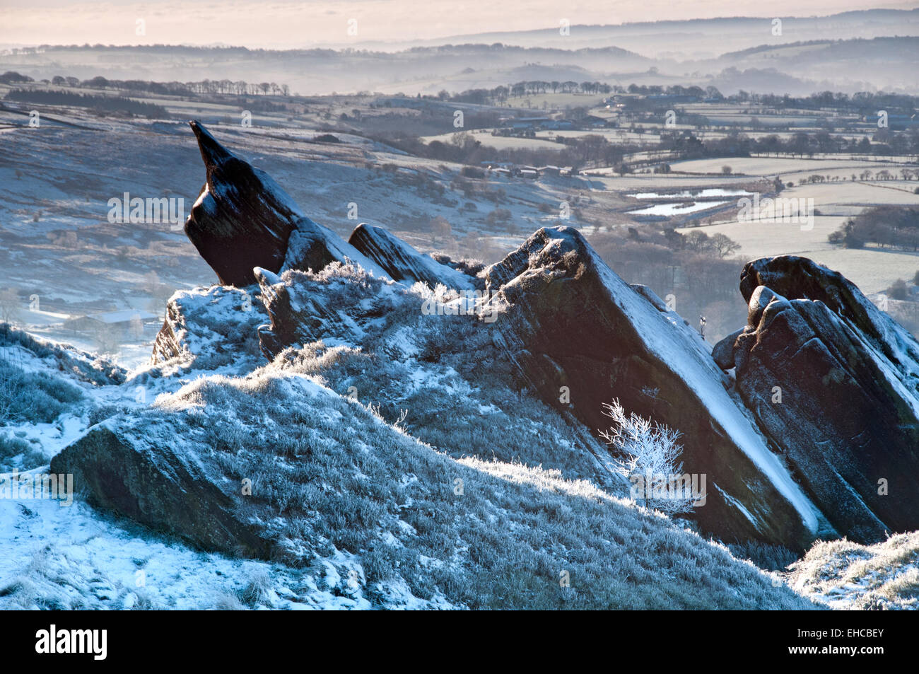 Winters Dawn at Ramshaw Rocks, Near Leek, Peak District National Park ...