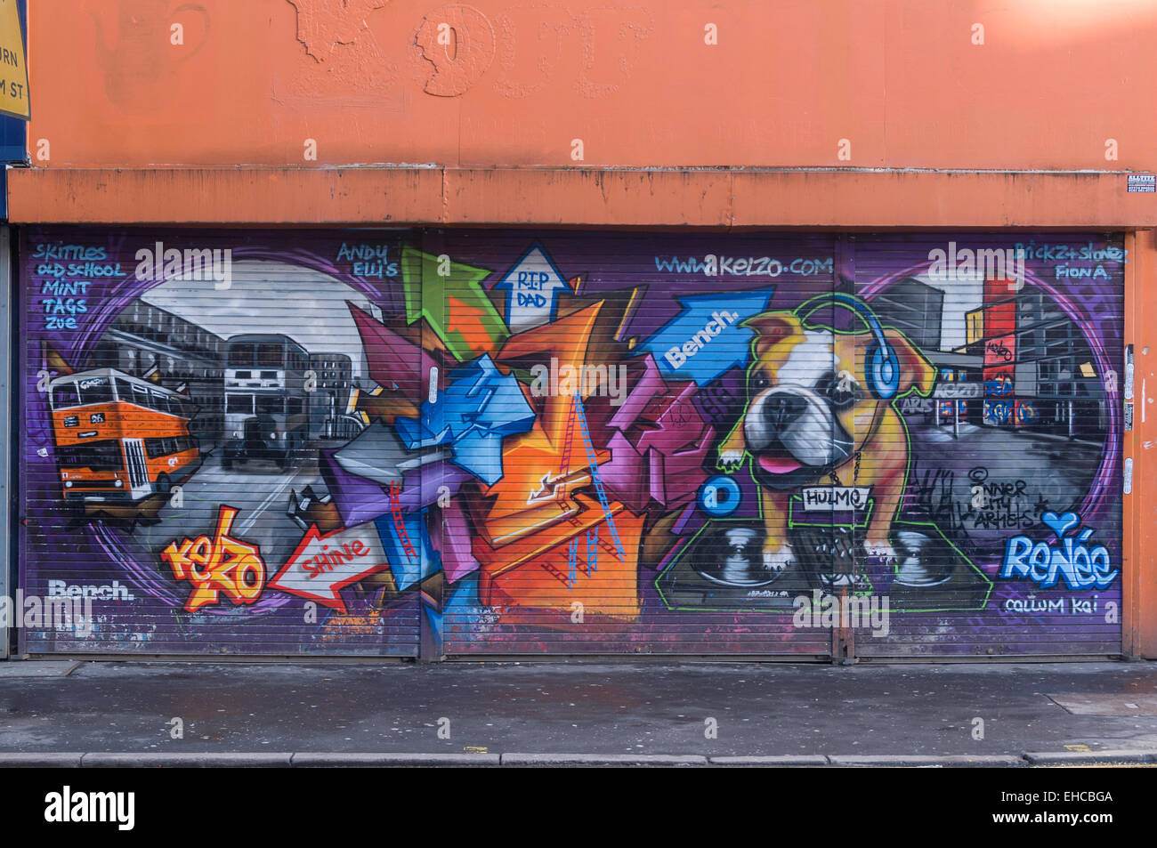 Detail from a wall mural, Northern Quarter, Manchester, England, UK ...