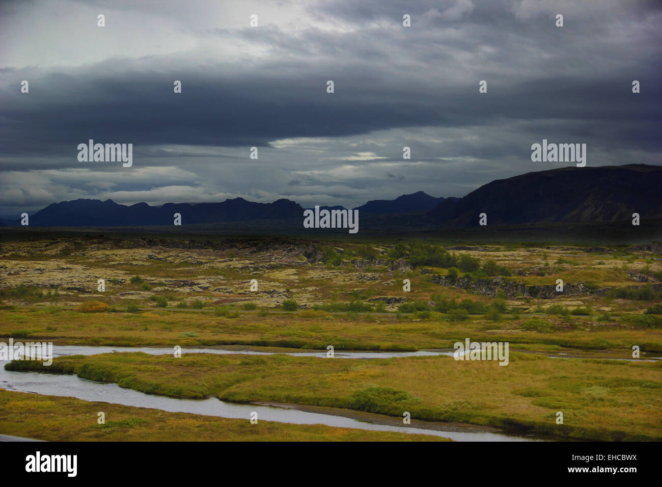 A view from the North Atlantic Ridge Fault Line, Iceland, across the ...