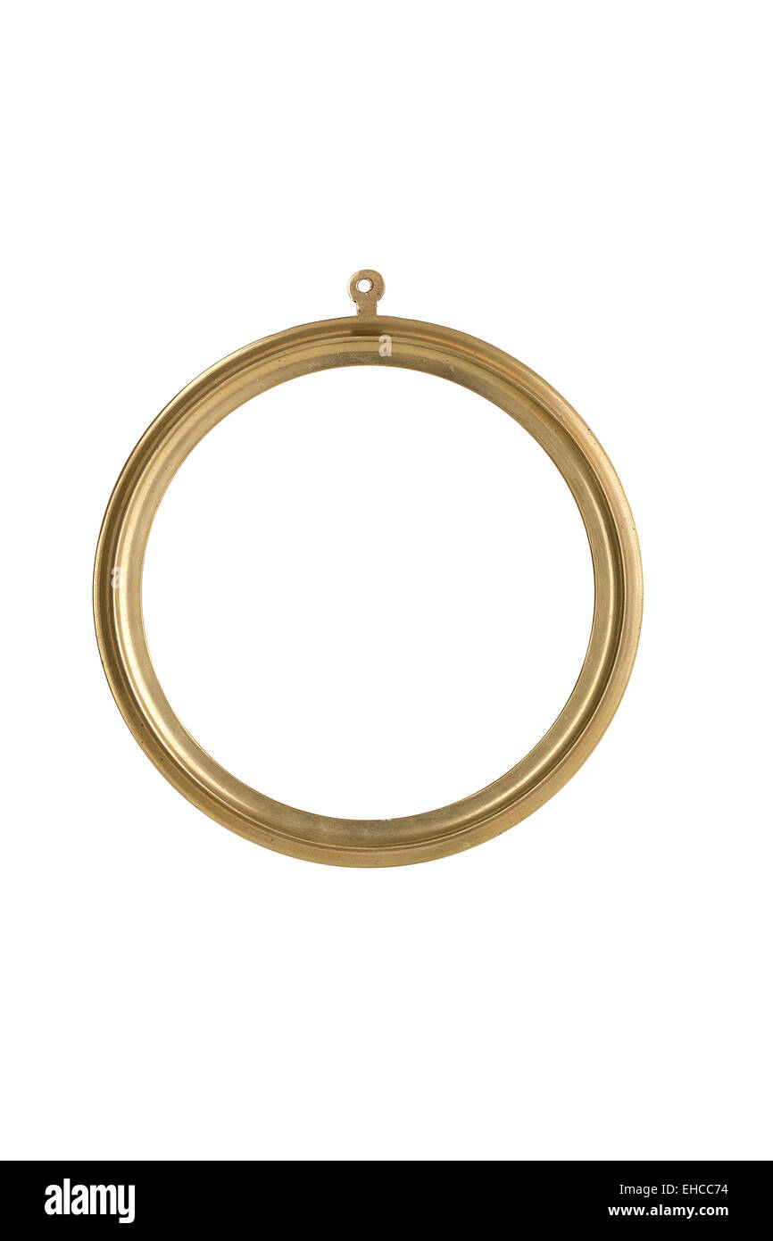 golden, round metallic picture frame, isolated on white Stock Photo - Alamy