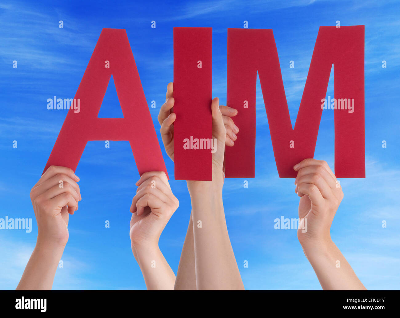 Many Caucasian People And Hands Holding Red Straight Letters Or ...