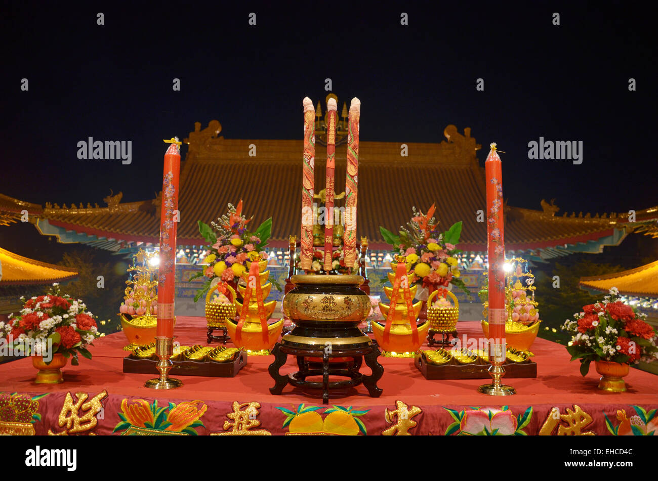 Sacrificial offering or oblation with joss stick and candle pray for ...