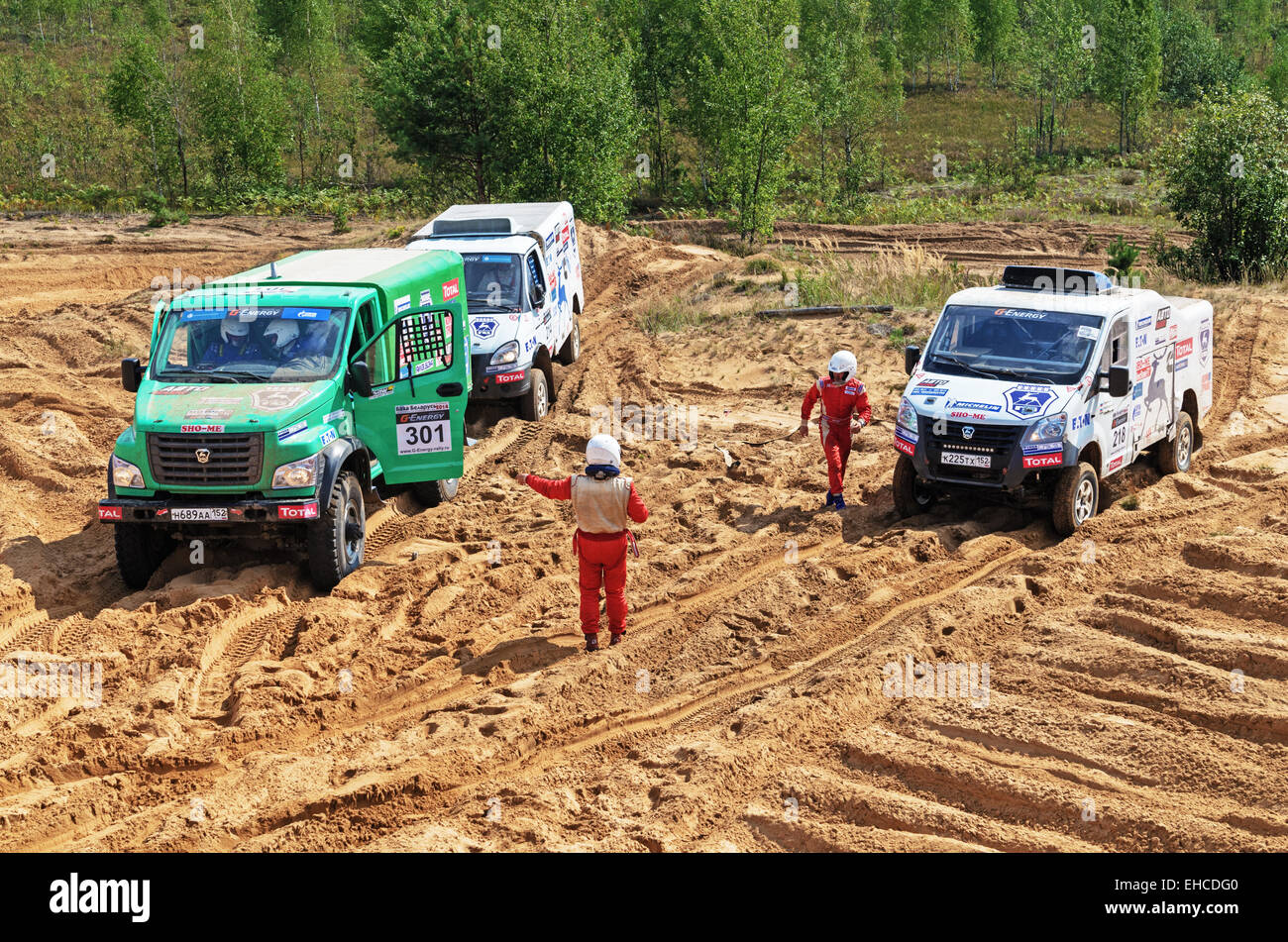 Races on a rally-raid on sandy dunes. Rally-raid Baha "Belarus" 2014 ...
