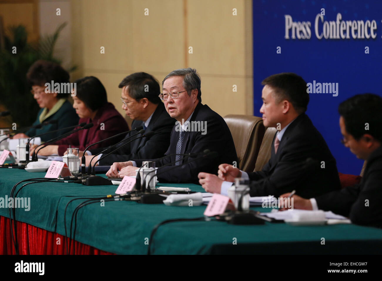 Beijing, China. 12th Mar, 2015. Zhou Xiaochuan (3rd R), governor of the ...