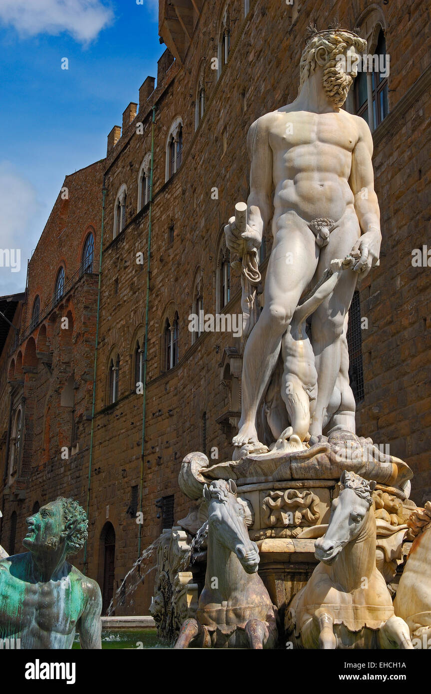 Florence, Neptune Fountain, La Signoria square, Piazza della Signoria ...